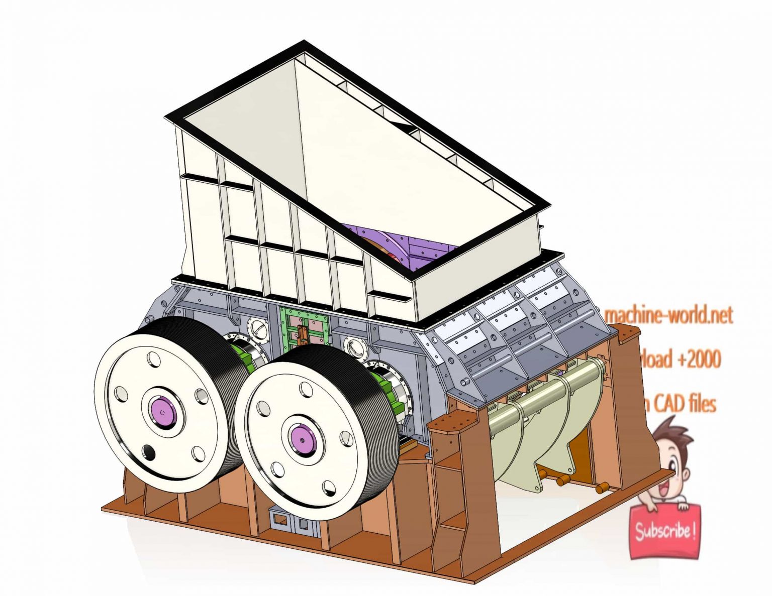 industrial 3D model Double rotor hammer mill 2m wide - MACHINE - WORLD