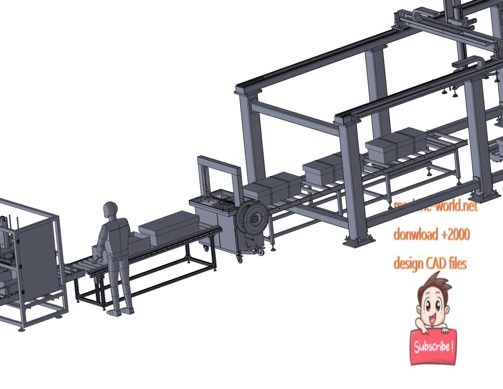 industrial 3D model Packaging strapping stacking boxes line - MACHINE ...