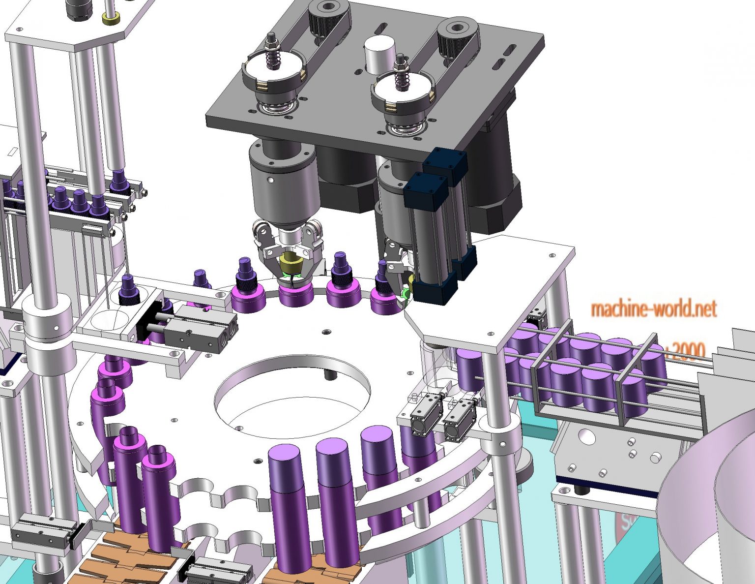 industrial 3D model Linear capping machine 5 heads, Bottle cap screwing ...