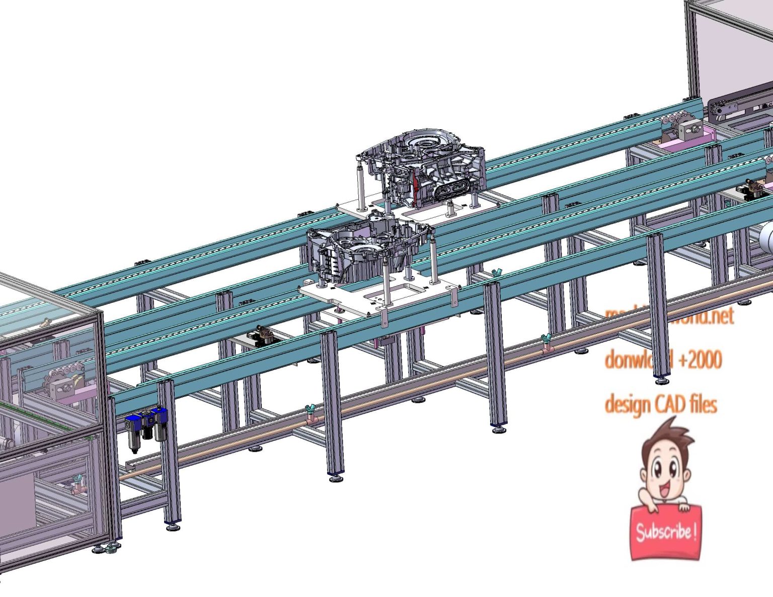 industrial 3D model engine frame assembly conveyor - MACHINE - WORLD