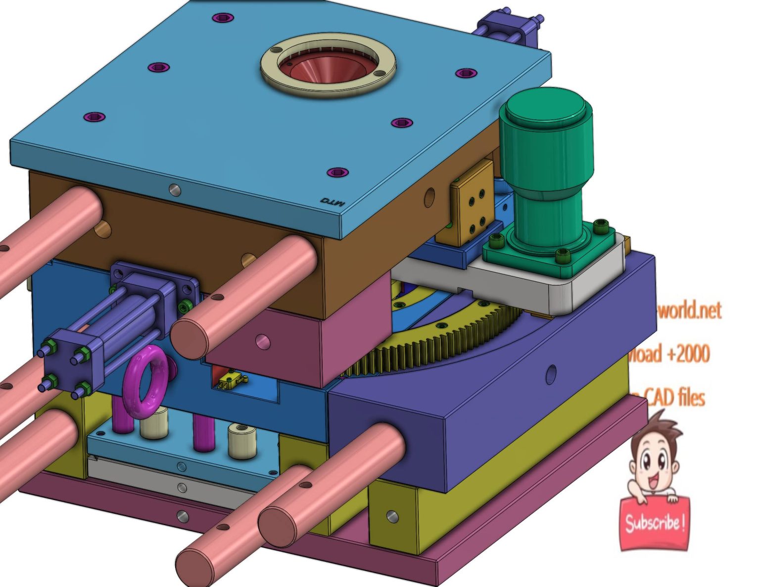 industrial 3D model curved tube core injection mold - MACHINE - WORLD